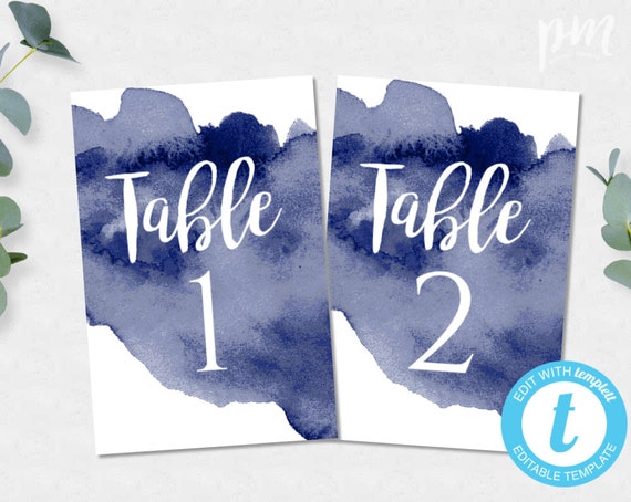 Navy Blue Watercolor Table Number Wedding Table Numbers Blue | Etsy