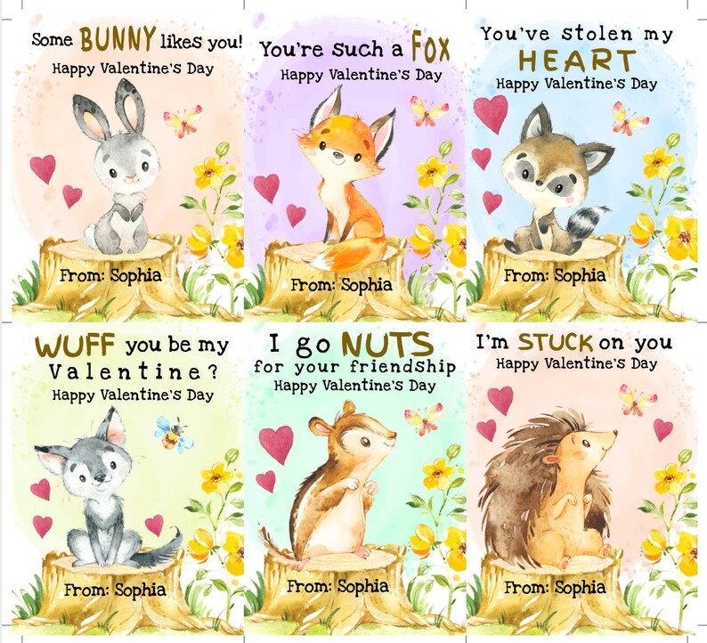 Woodland Animal Valentines Day Card Template Forest Animal - Etsy