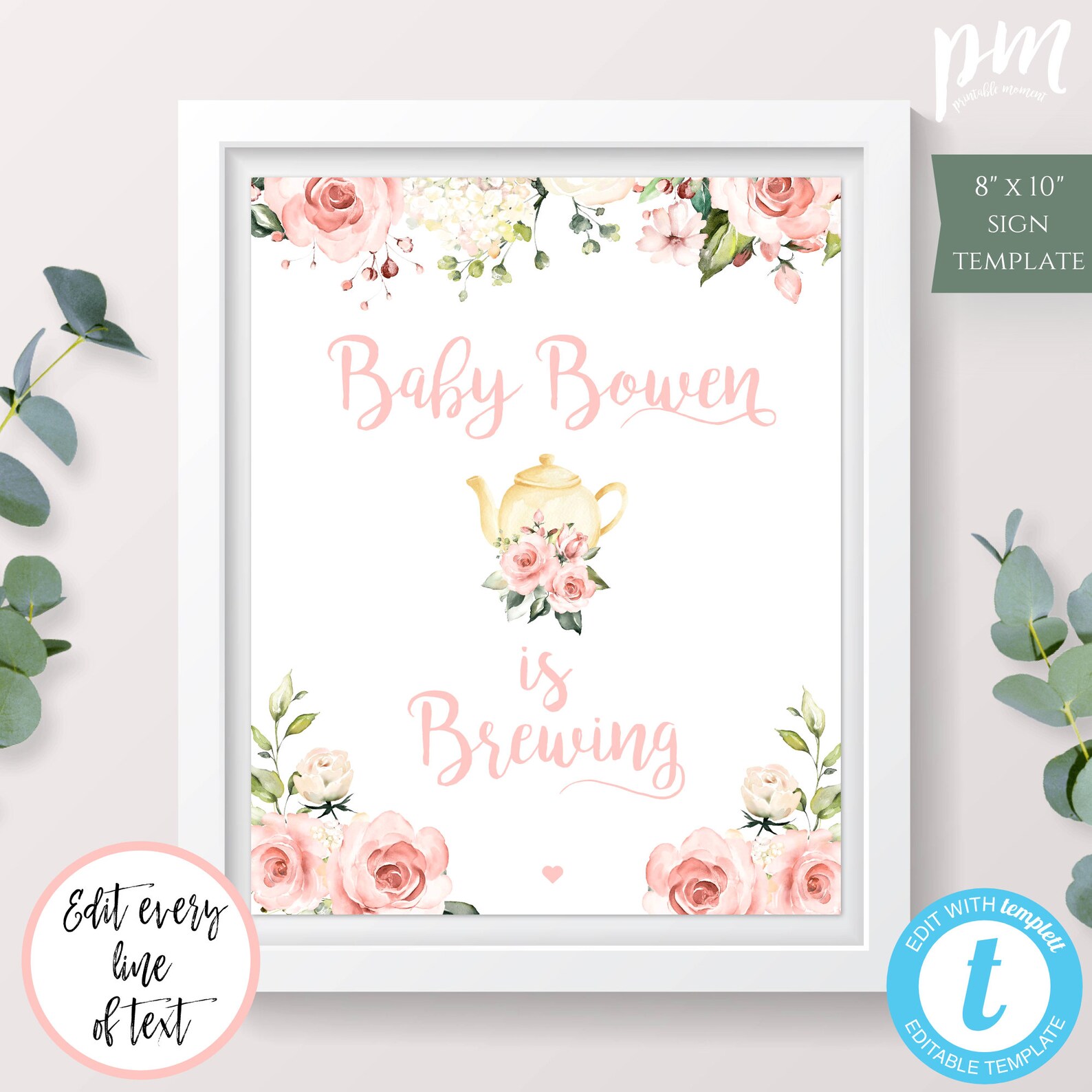 Blush Pink Floral Baby is Brewing Sign Template for Baby | Etsy