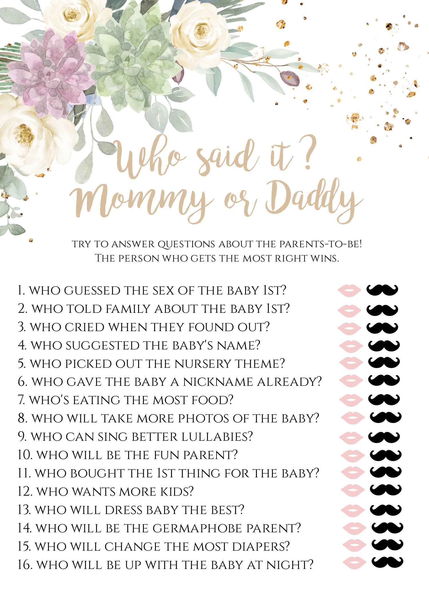 Succulent Baby Shower Games Package Template, Games Bundle, Greenery ...