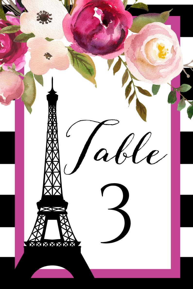 PARIS Table Numbers Template Eiffel Tower Table Number Pink | Etsy