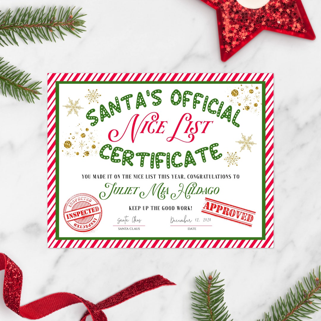 Santa's Nice List Certificate Template, Editable Santa Claus Christmas ...