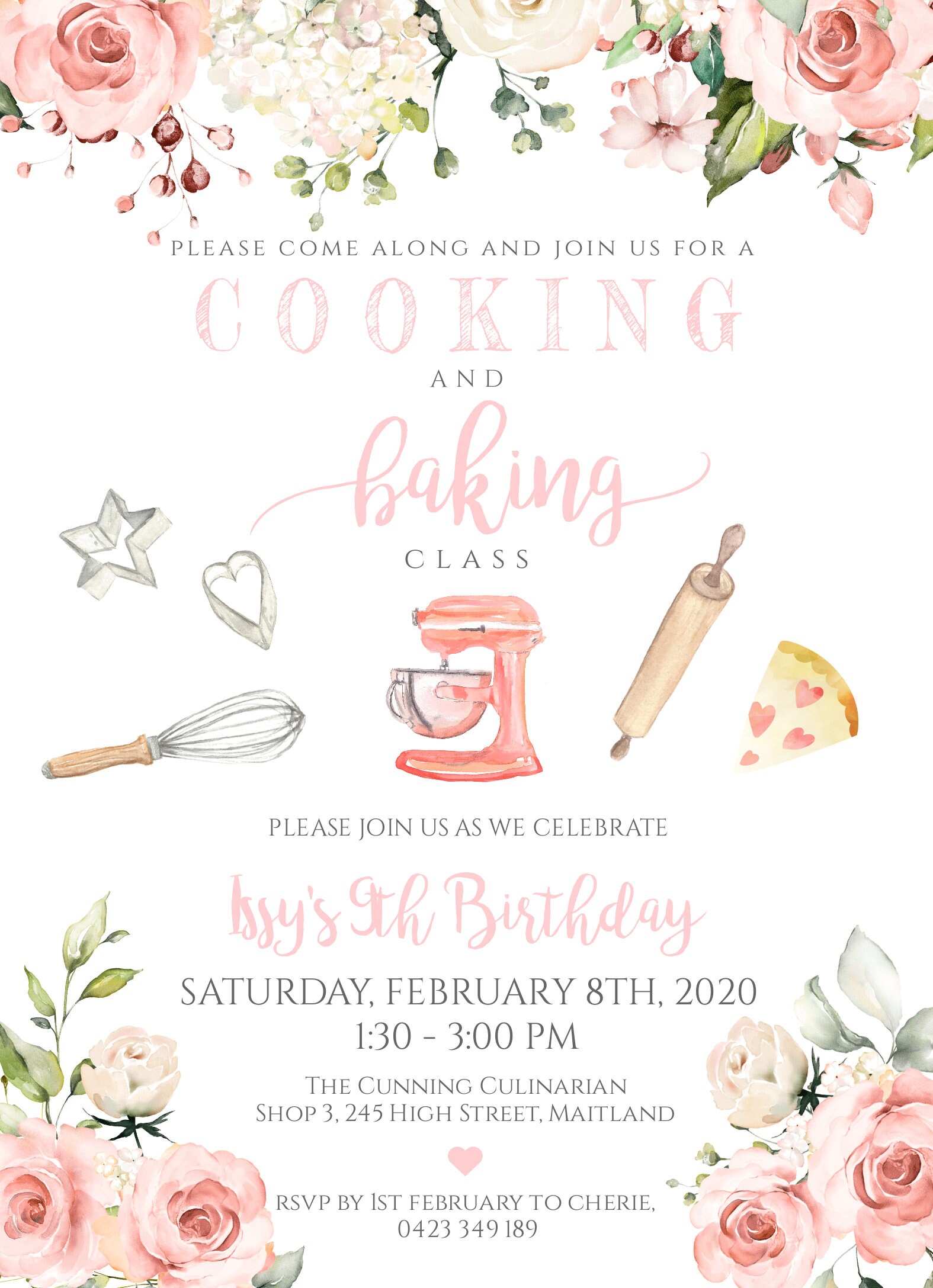 Cooking Baking Class Birthday Invitation Template Kid's - Etsy