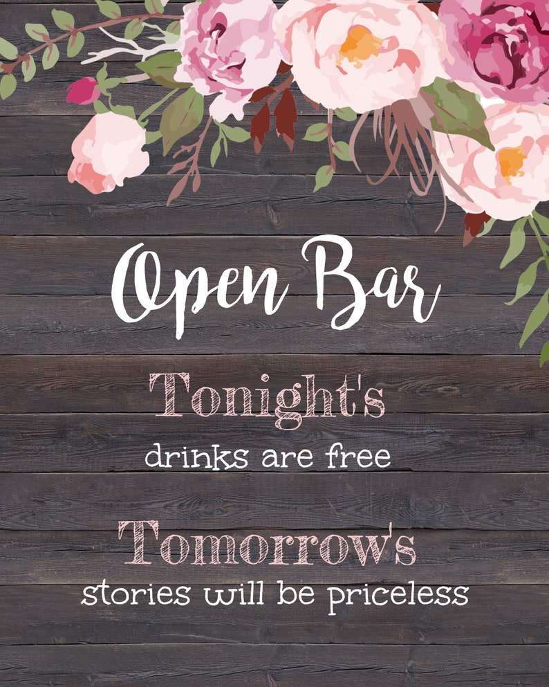 Rustic Wedding Bar Sign Template, Funny Open Bar Sign, Wedding Drinks ...
