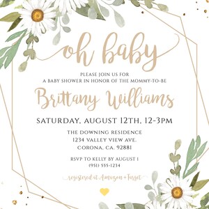 Daisy Baby Shower Invitation Template Set, Editable Gold Geometric Baby ...
