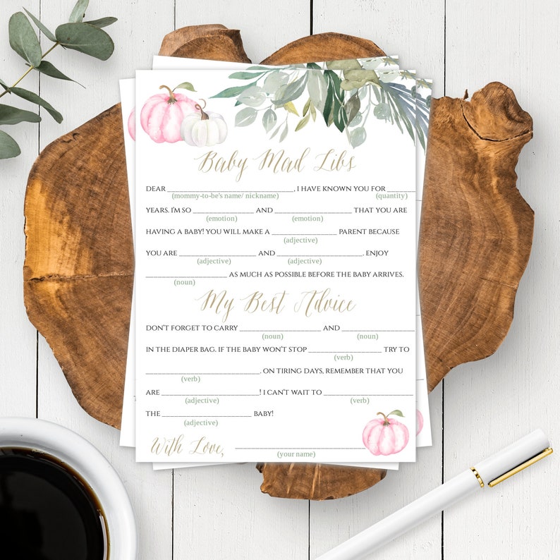 Baby Shower Mad Libs Game Template Editable Pink Pumpkin Fall - Etsy