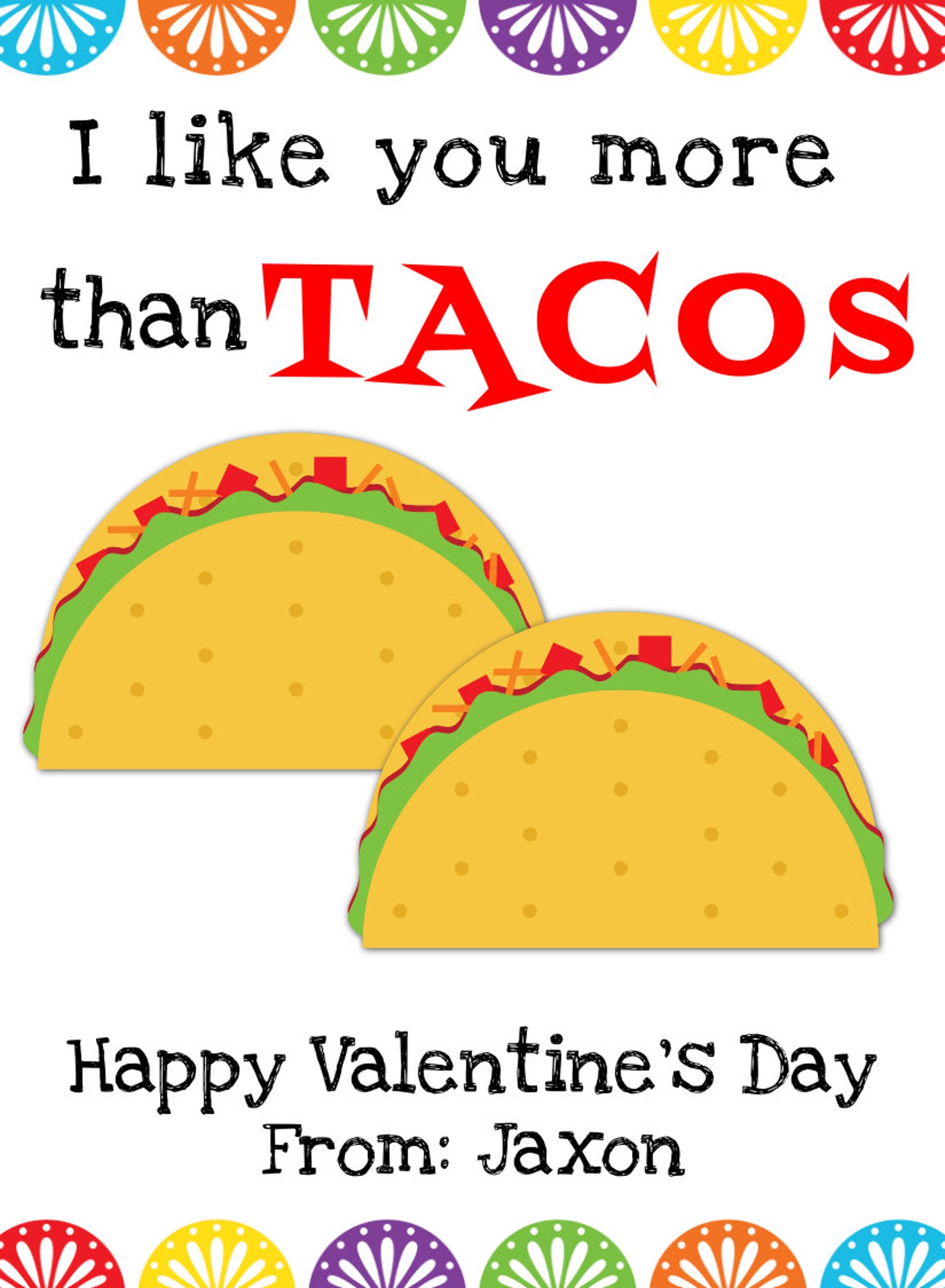 Taco Valentine Card Template Taco Valentines Cards for Kids - Etsy ...