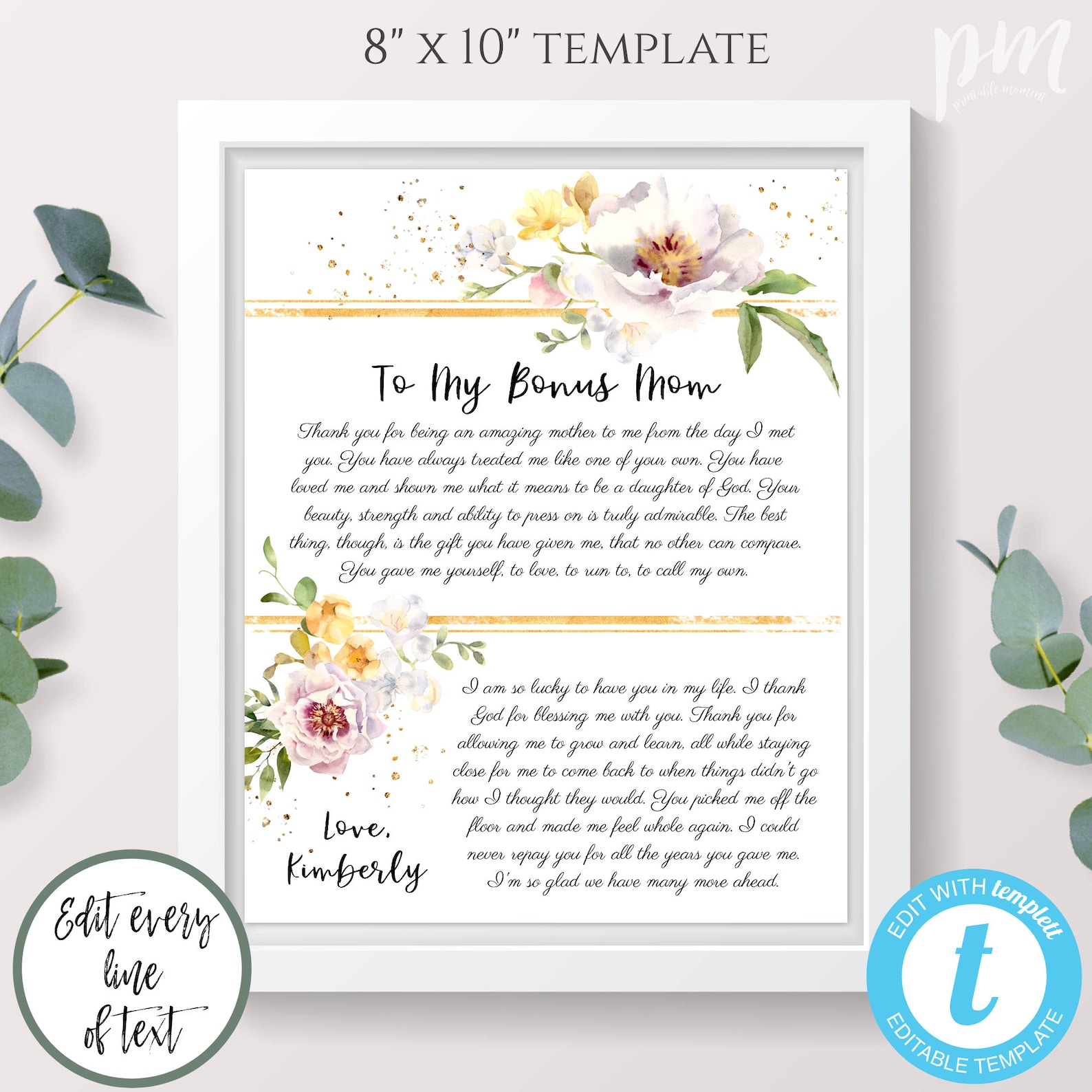 Bonus Mom Gift Editable Template, Printable Mother's Day Gift, Step ...
