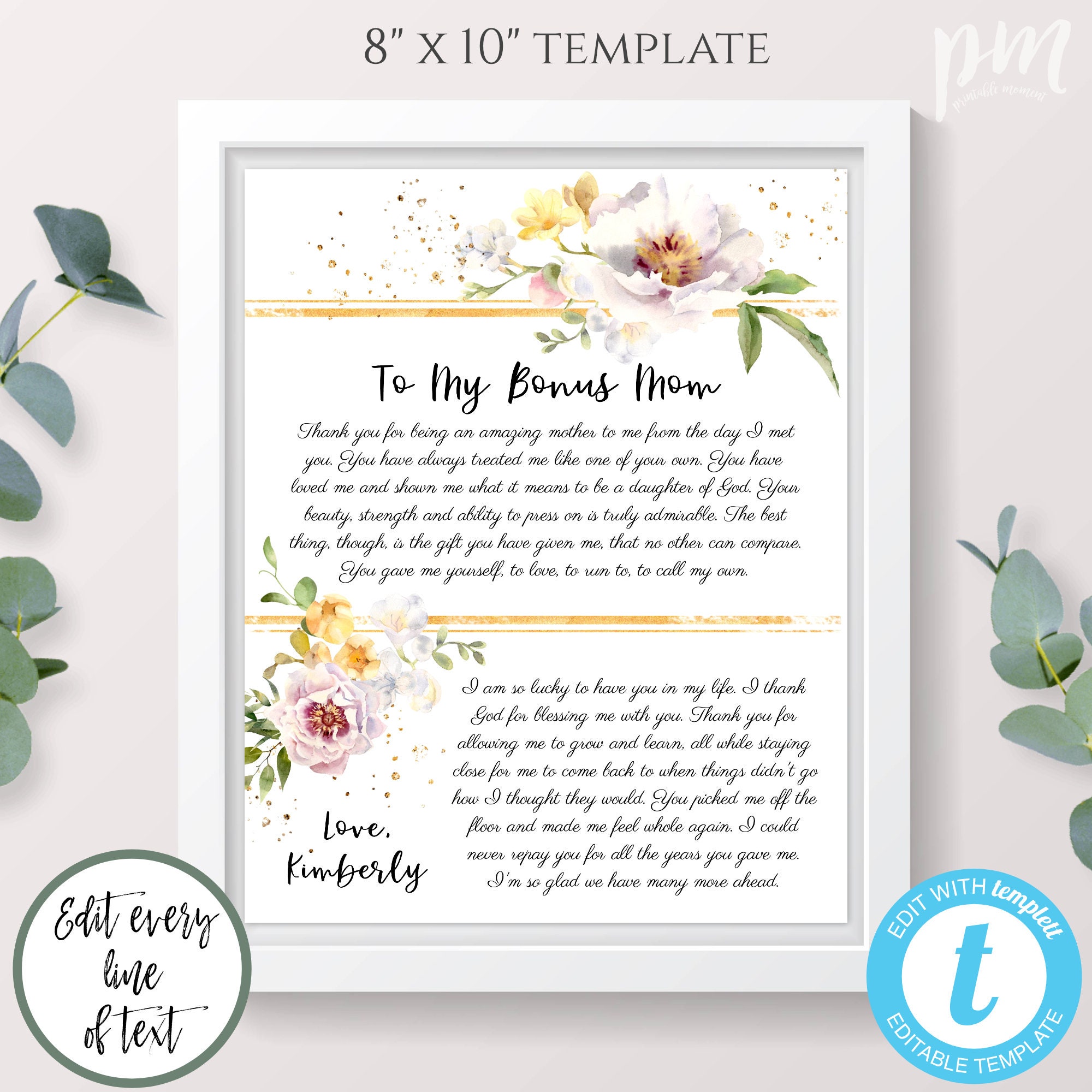 Bonus Mom Gift Editable Template, Printable Mother's Day Gift, Step ...