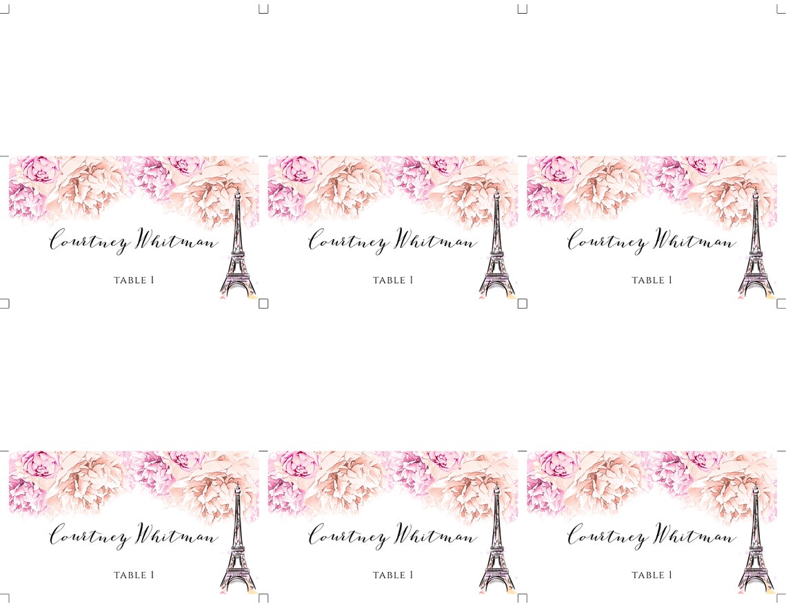 Paris Place Card Template French Theme Escort Cards Eiffel | Etsy