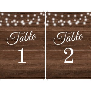Rustic Table Number TEMPLATE, Rustic String Lights Wedding Table Number ...