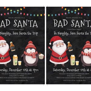 Bad Santa Christmas Party Invitation Template, Editable Template ...