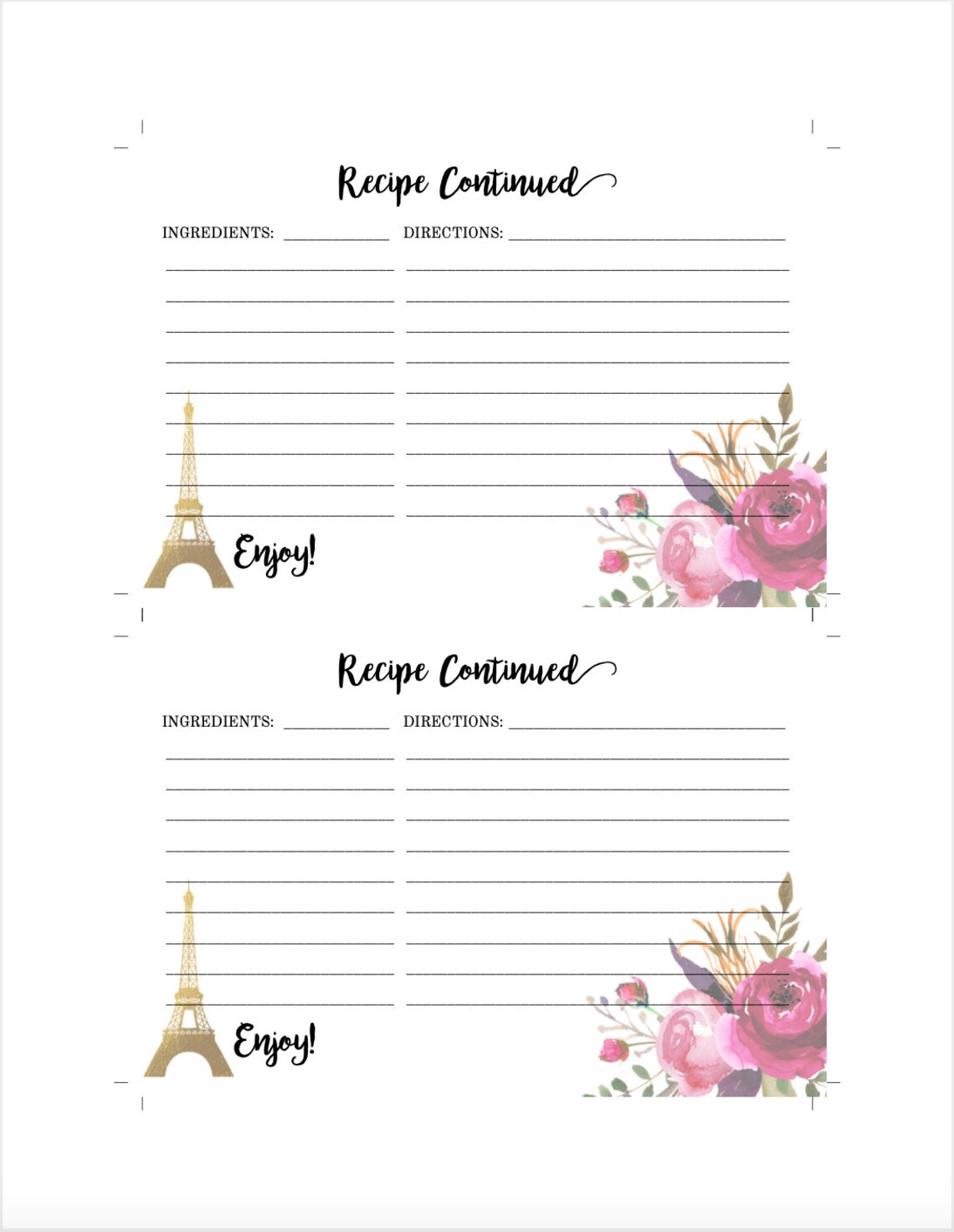 Paris Recipe Card Template Bridal Shower Recipe Card | Etsy
