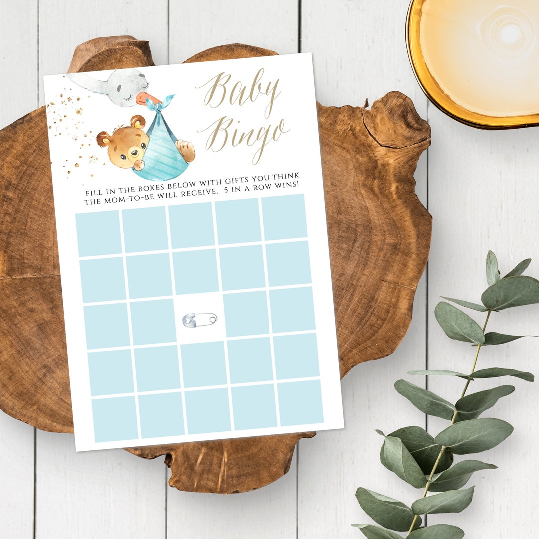 Bear Baby Shower Bingo Game Template, Stork Baby Shower Bingo Card, DIY ...