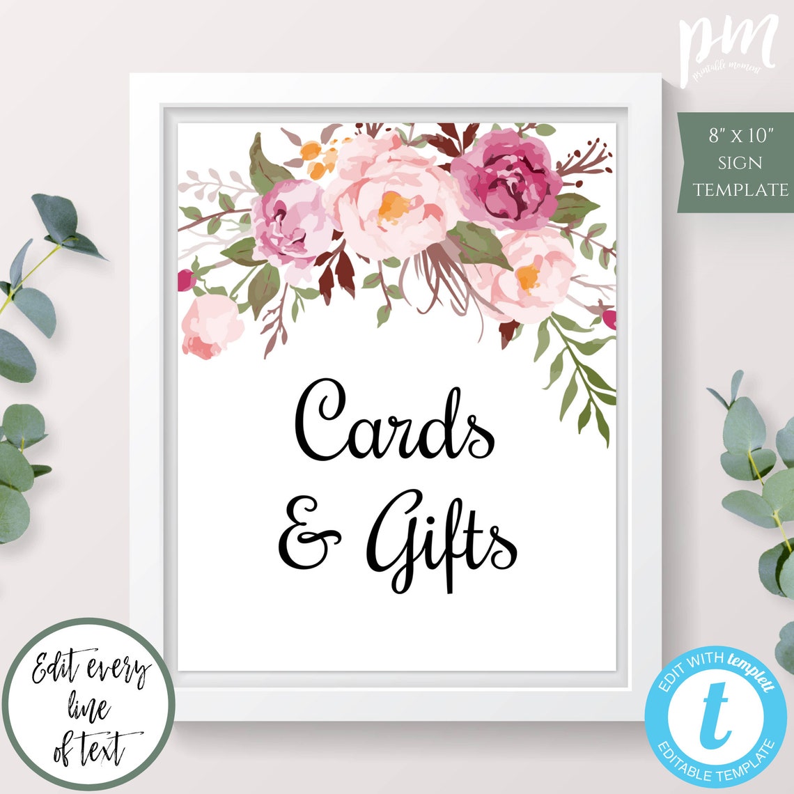 Pink Floral Cards and Gifts Sign Template Printable Bohemian - Etsy