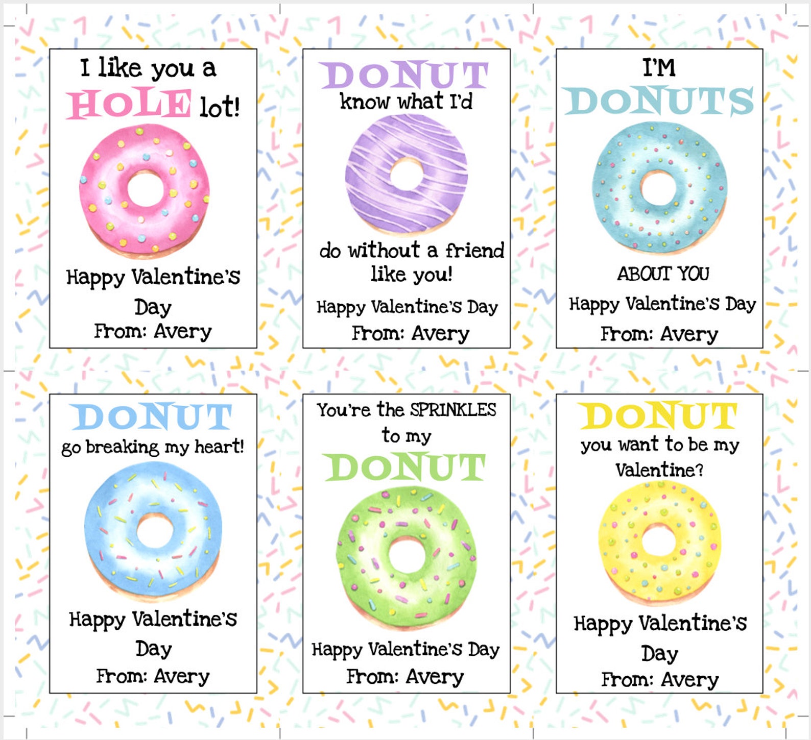 Donut Valentines Day Card Template Donut Valentines Cards for - Etsy
