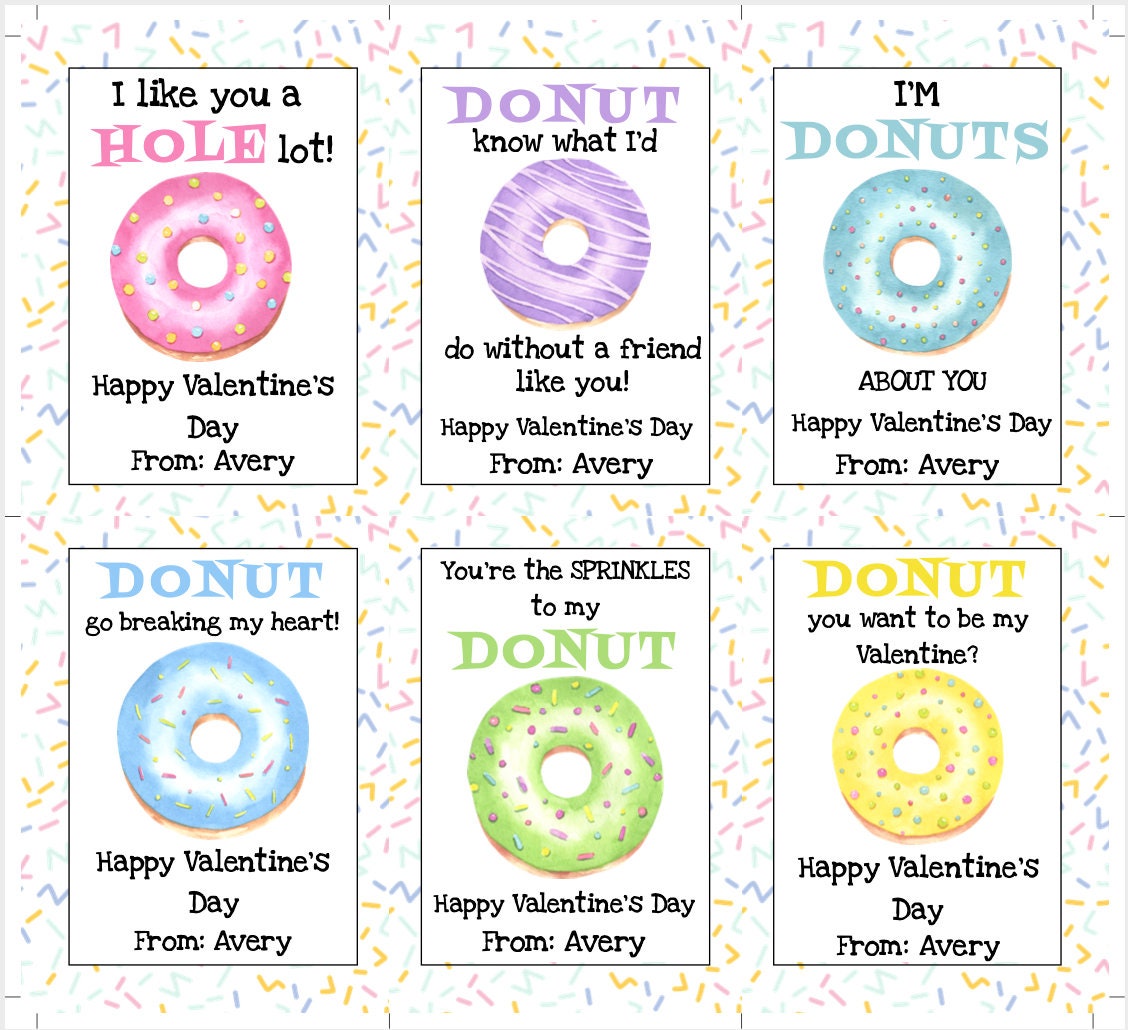Donut Valentines Day Card Template Donut Valentines Cards for | Etsy