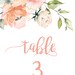 Peach Floral Wedding Table Number Template, 4x6 + 5x7 Printable Table ...