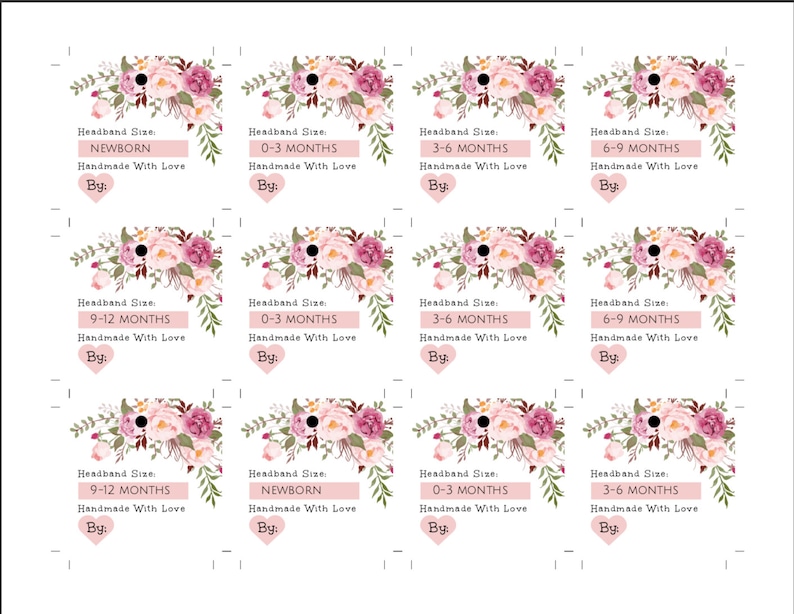 Boho Floral Headband Tag Template for Baby Shower, Printable Headband ...