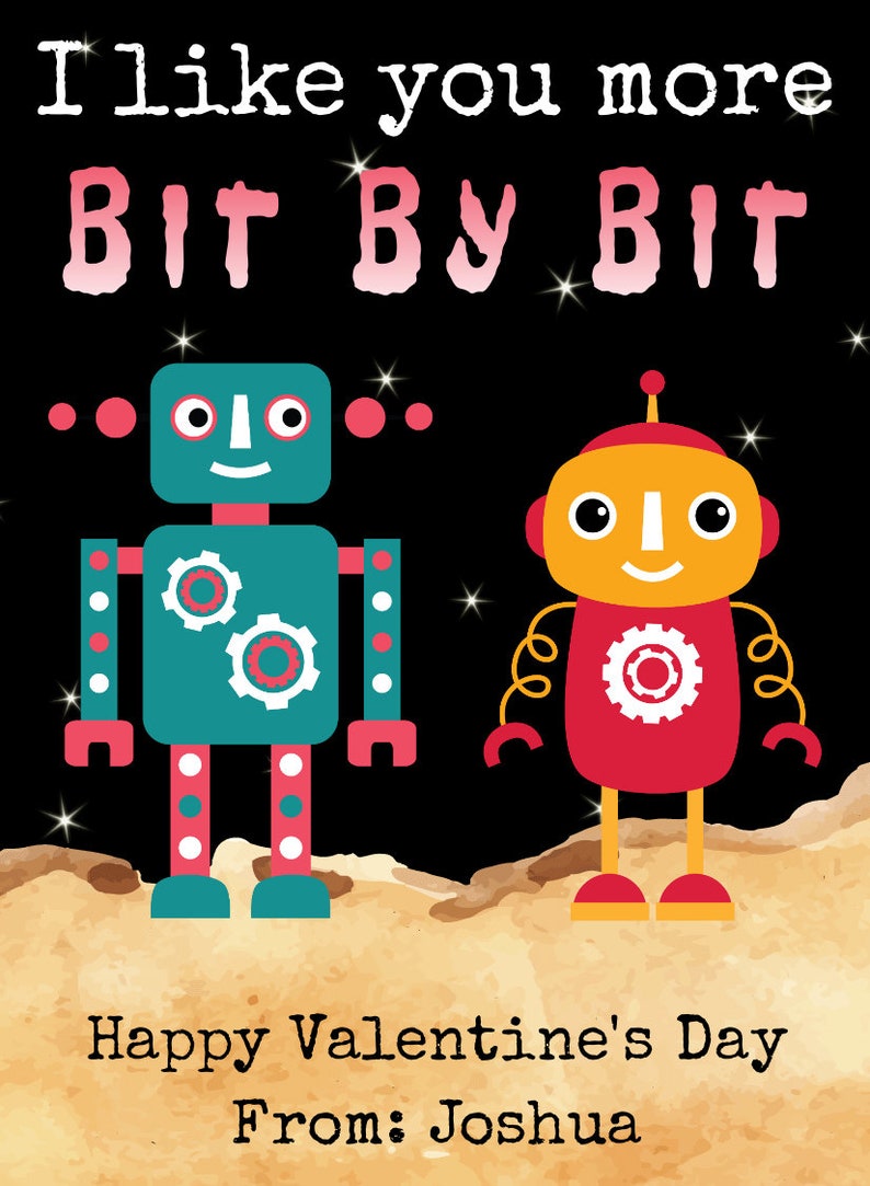 Robot Valentines Day Card Template Robot Valentines Cards for | Etsy