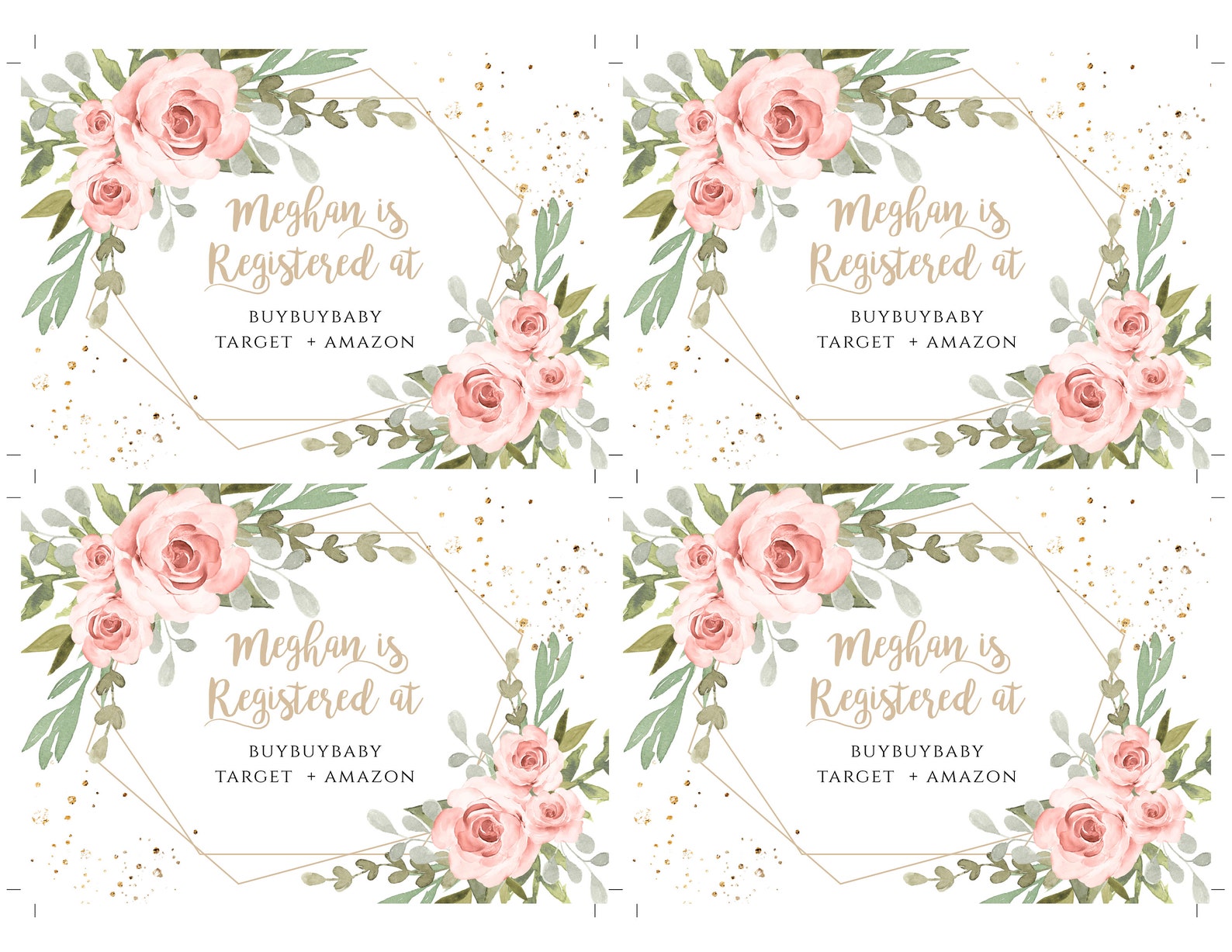 Registry Insert Card Template for Baby Shower Pink Floral - Etsy