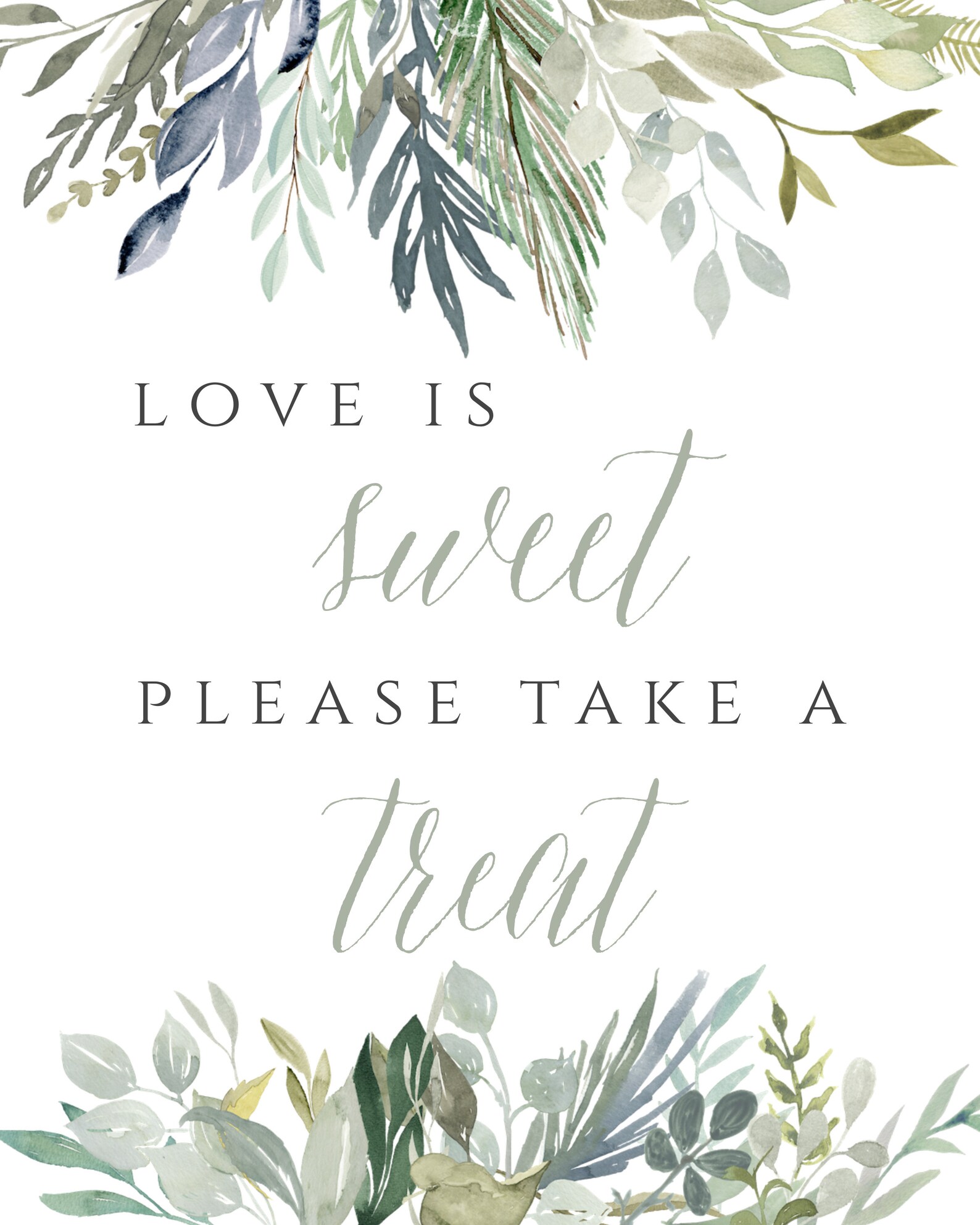 Greenery Sweet Table Sign Template Love is Sweet Dessert | Etsy