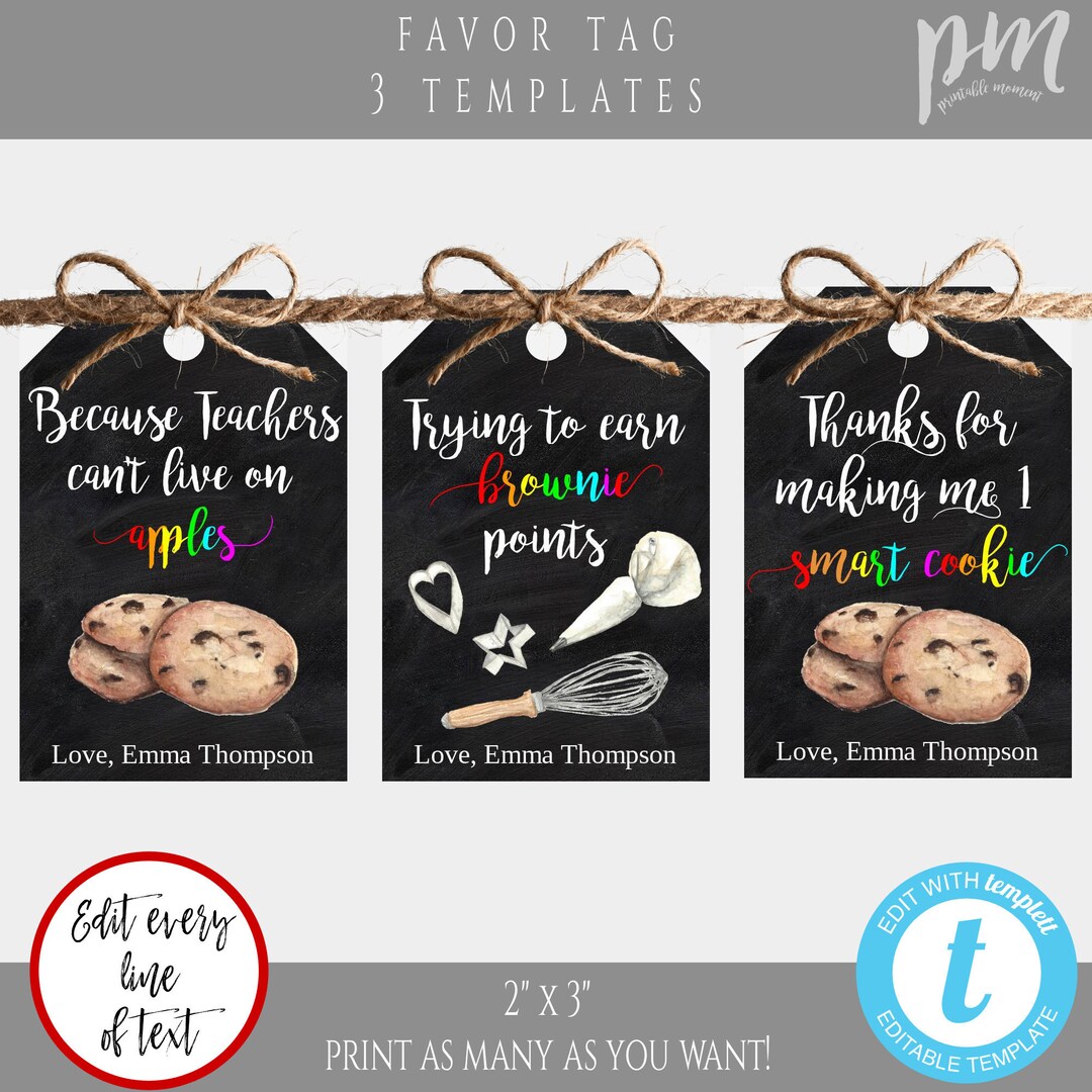 Teacher Appreciation Gift Tag Template, Baking Favor Tag, Cookie Thank ...