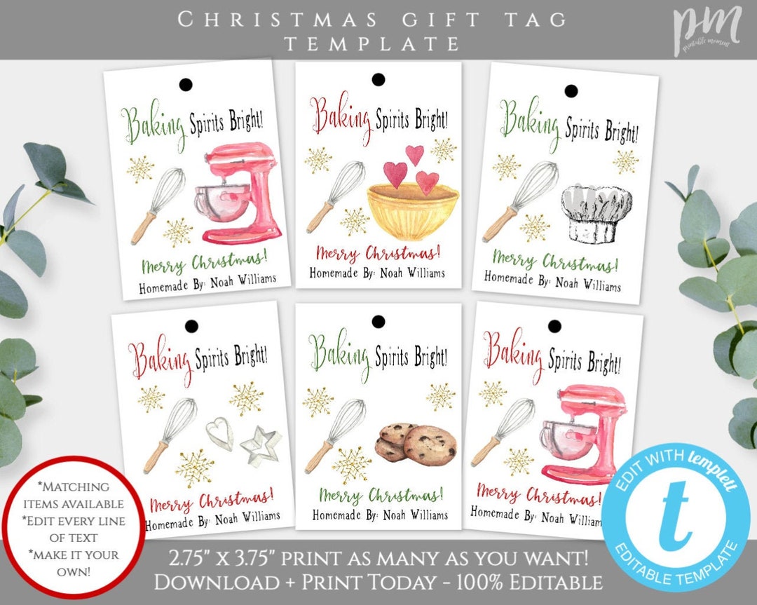 Baking Gift Tag Template, Christmas Gift Tag Personalized, Baking ...
