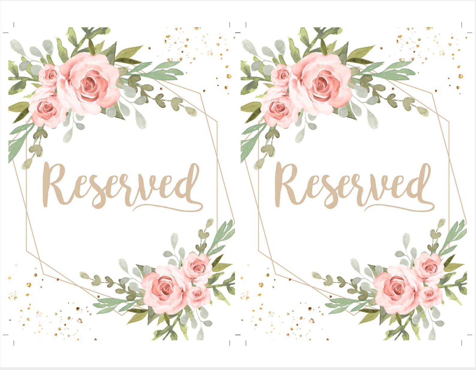 Pink Floral Reserved Sign Template Editable Gold Geometric - Etsy