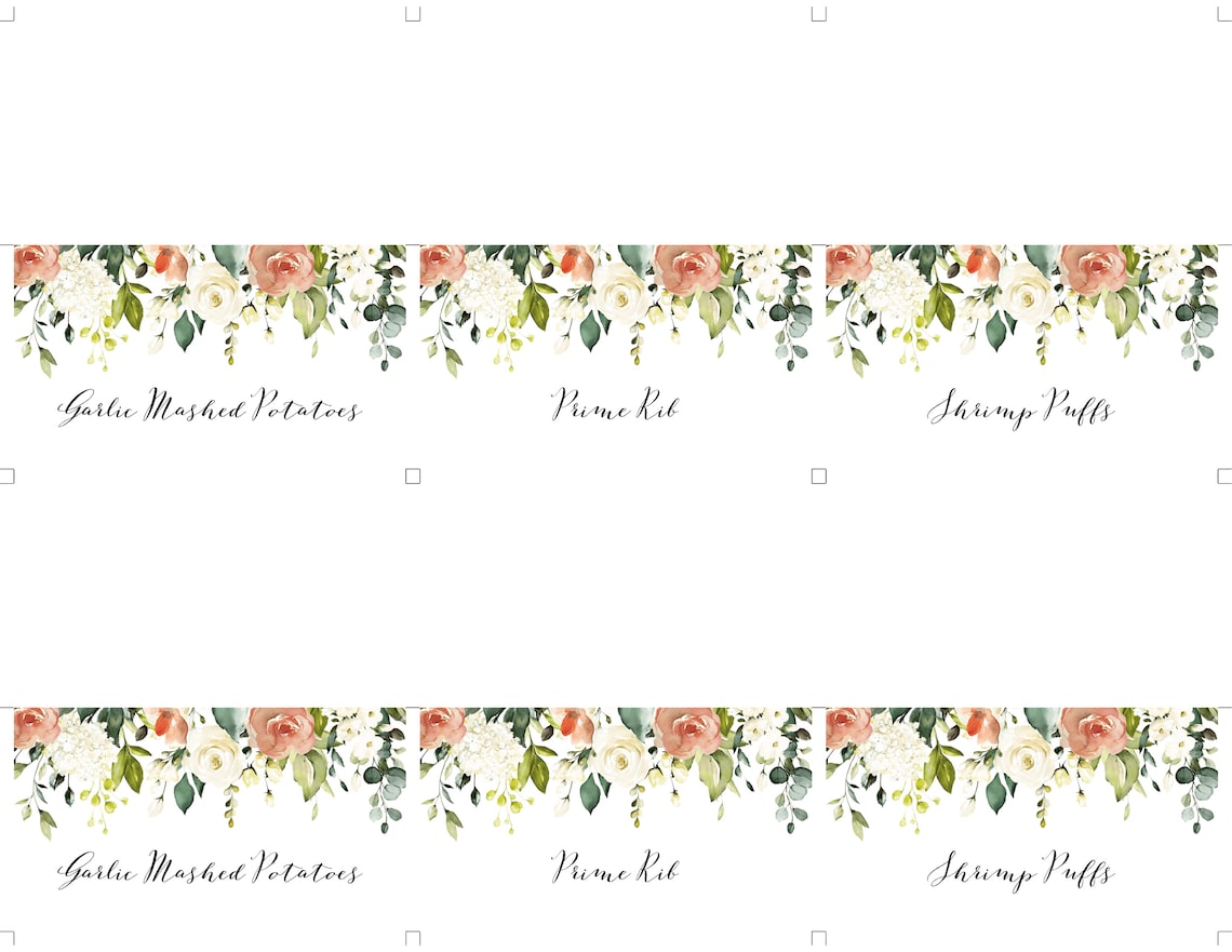 Fall Watercolor Flower Food Label Card Template Editable Tent - Etsy