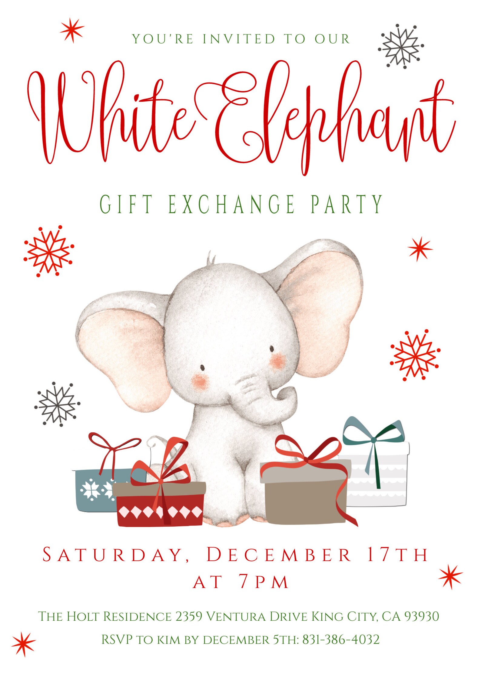White Elephant Gift Exchange Party Template Set, Gift Exchange ...