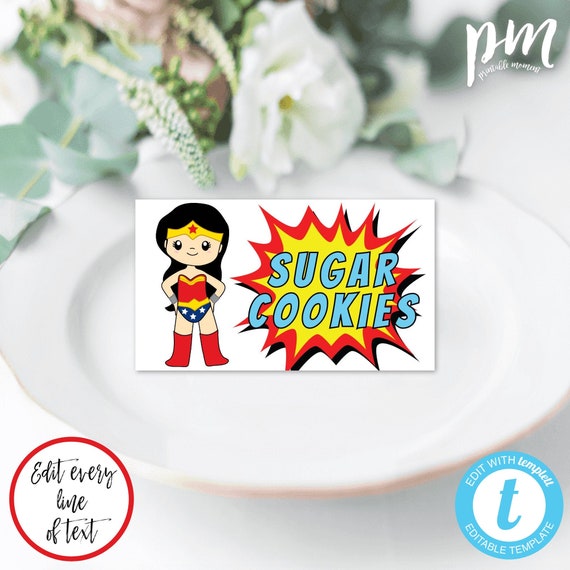 Superhero Folded Food Card Template for Birthday for Girl | Etsy