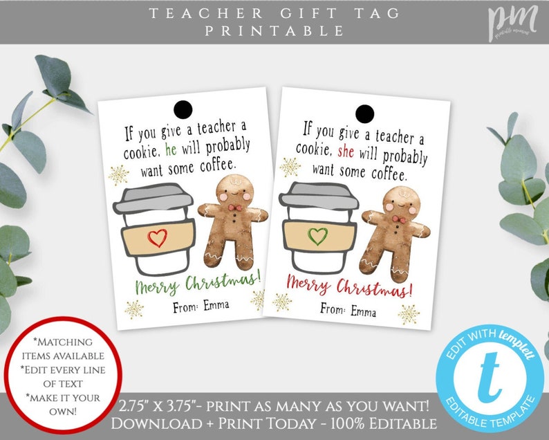 If You Give A Teacher A Cookie Gift Tag Template for Christmas ...