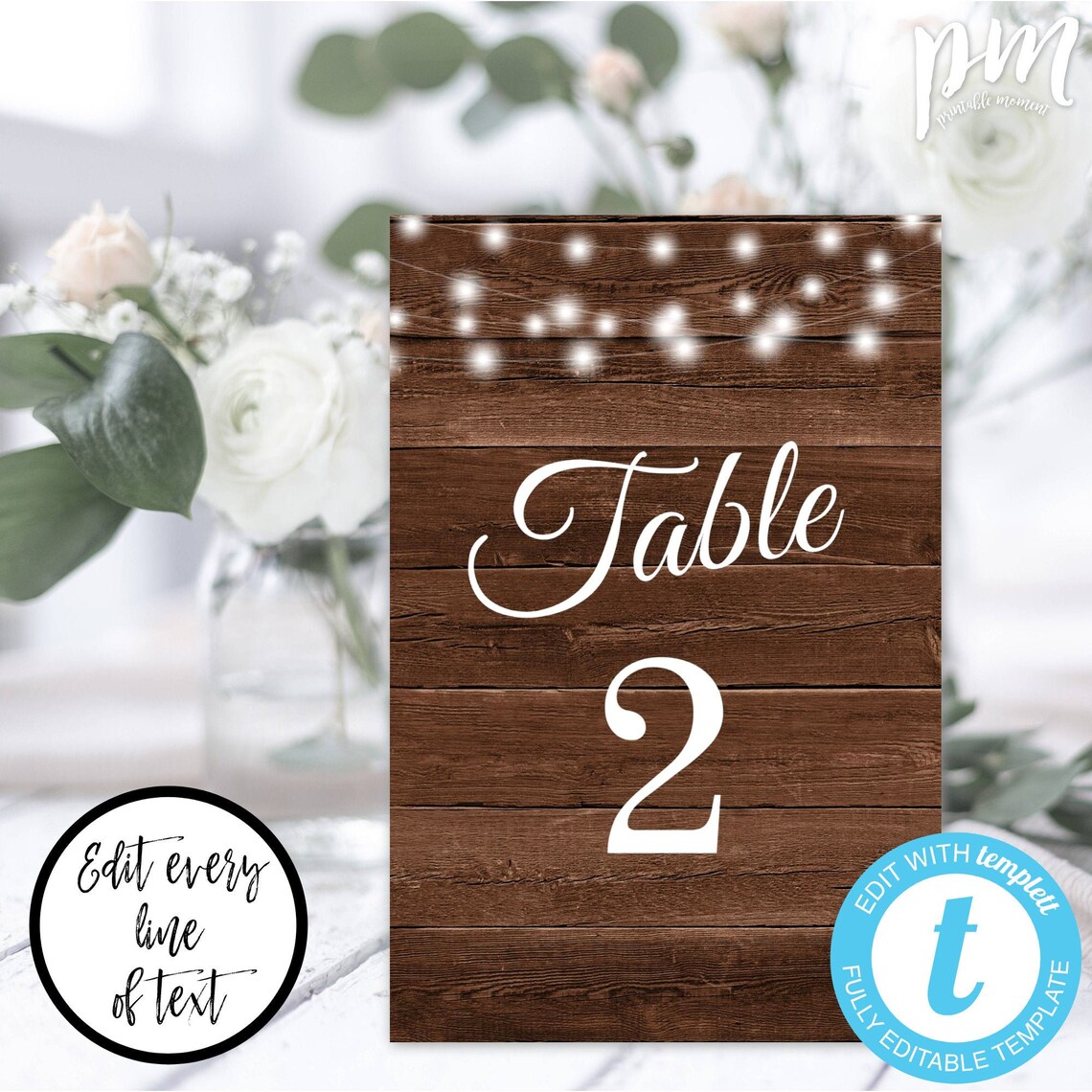 Rustic Table Number TEMPLATE Rustic String Lights Wedding - Etsy