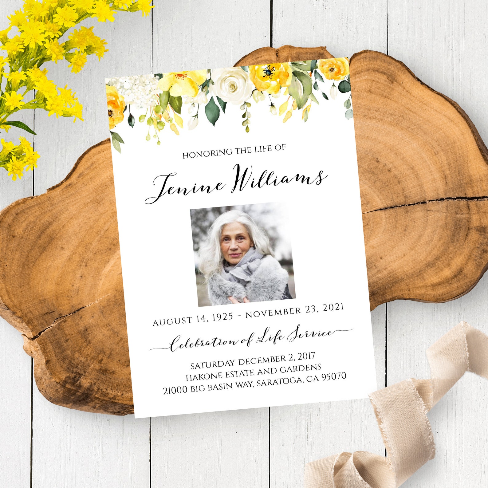 Yellow Floral Funeral Template, Printable Funeral Template, Instant ...