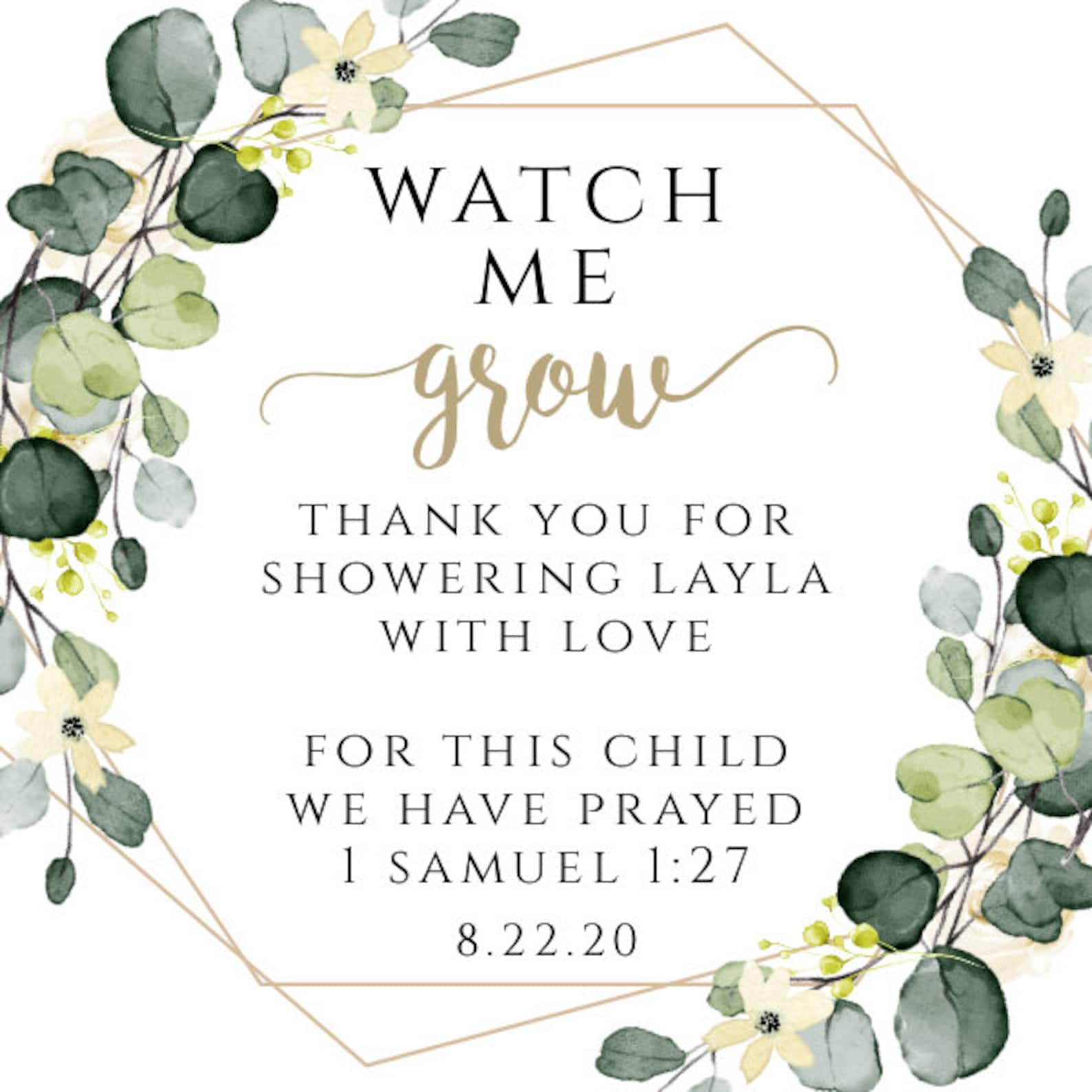 Greenery Favor Tag Watch Me Grow Template, Gold Geometric Tag ...