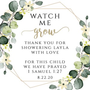 Greenery Favor Tag Watch Me Grow Template, Gold Geometric Tag ...