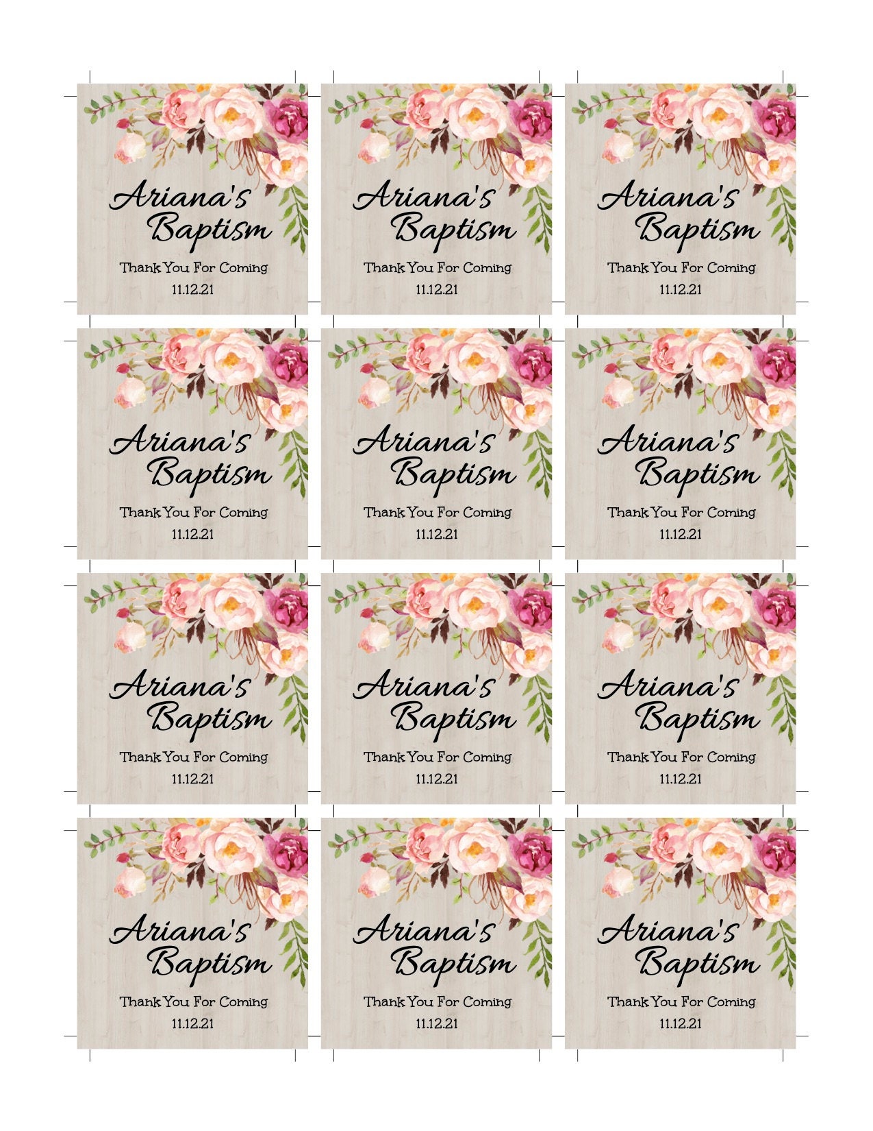 Baptism Favor Tag Template Set, Tag Personalized, Editable Thank You ...