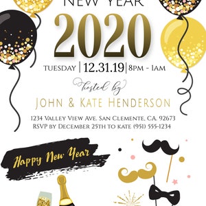 Ring in the New Year, New Year's Eve Party Invitation, 2020 Black and ...