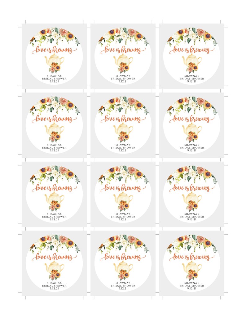 Love is Brewing Fall Favor Tag Printable Template Stickers - Etsy