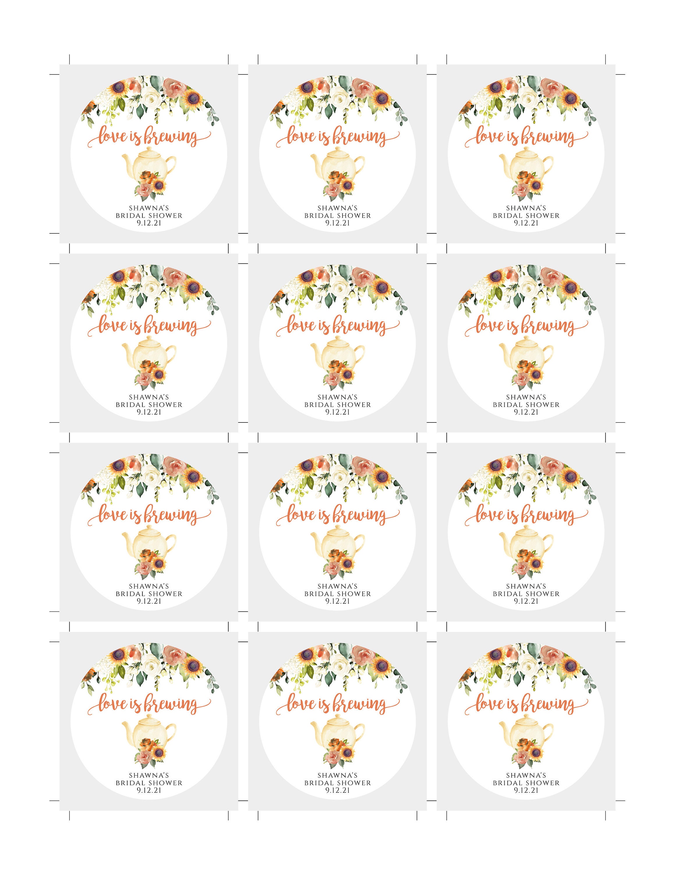 Love is Brewing Fall Favor Tag Printable Template, Stickers for Bridal ...