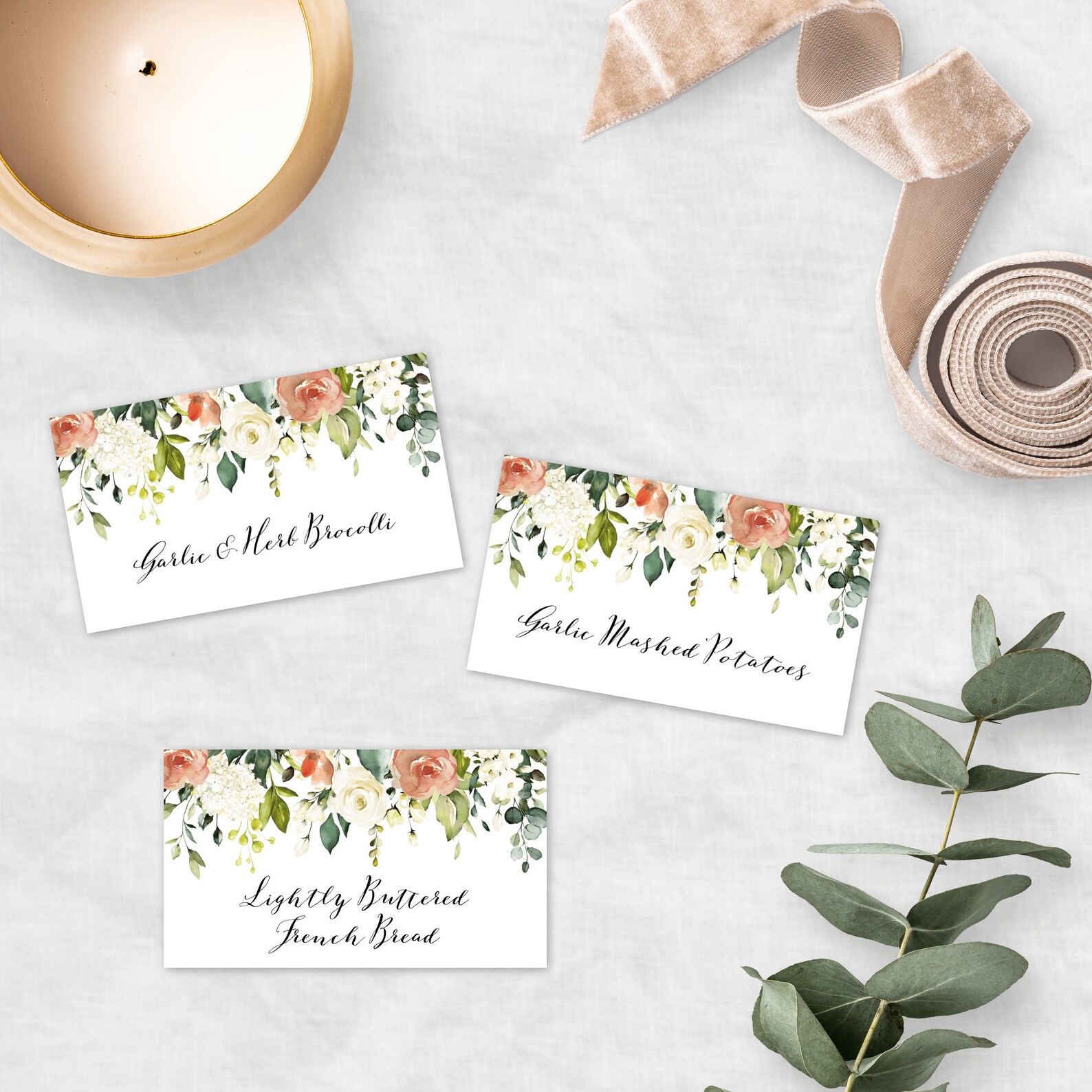 Fall Watercolor Flower Food Label Card Template Editable Tent - Etsy