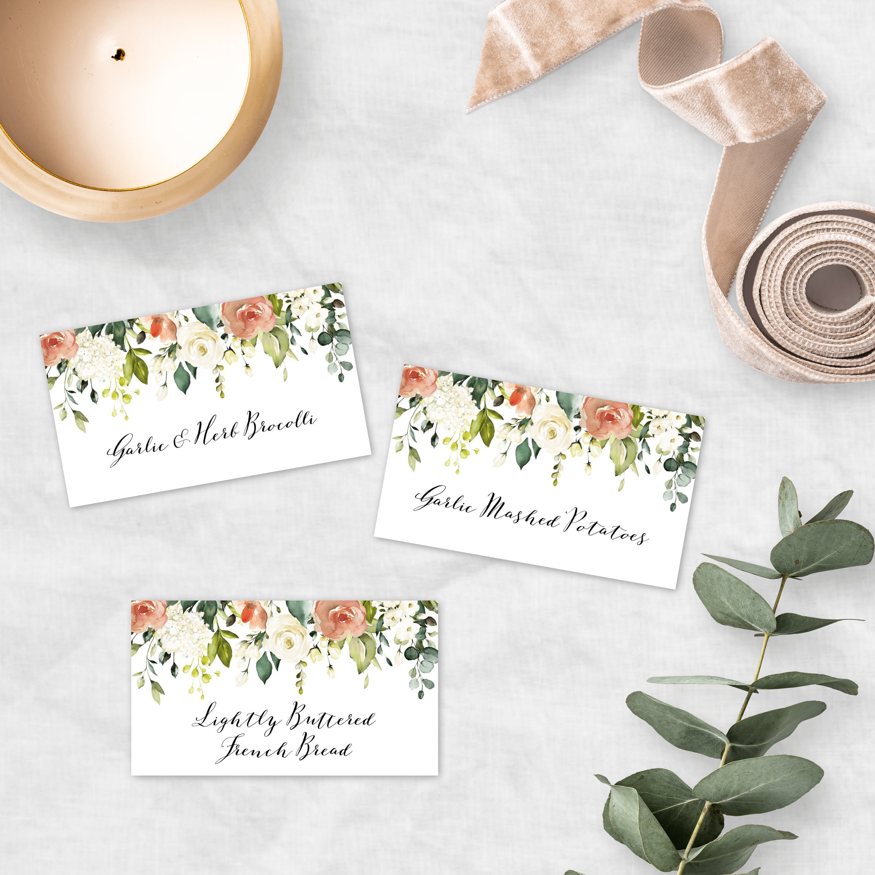 Fall Watercolor Flower Food Label Card Template Editable Tent - Etsy