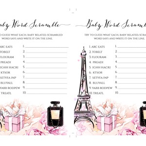 Paris Baby Word Scramble Game Template, Printable French Baby Shower ...