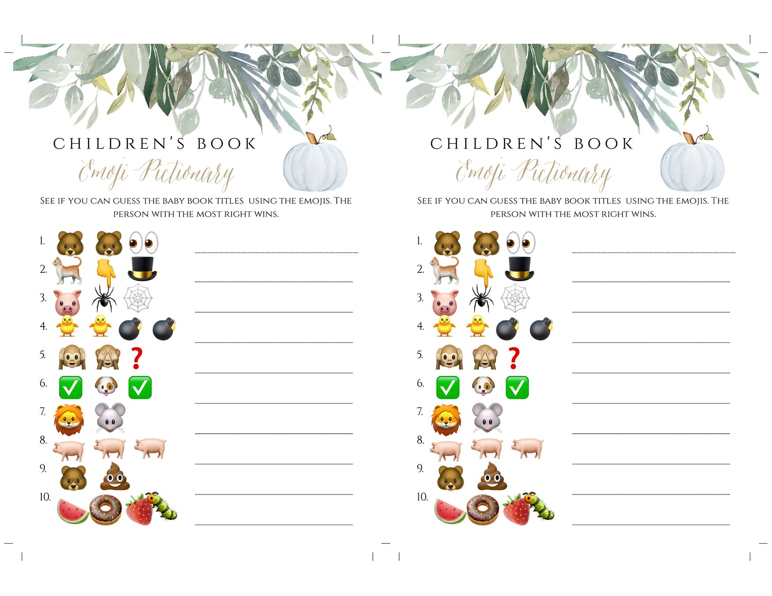 Children's Book Emoji Game Template Story Book Emoji Game - Etsy