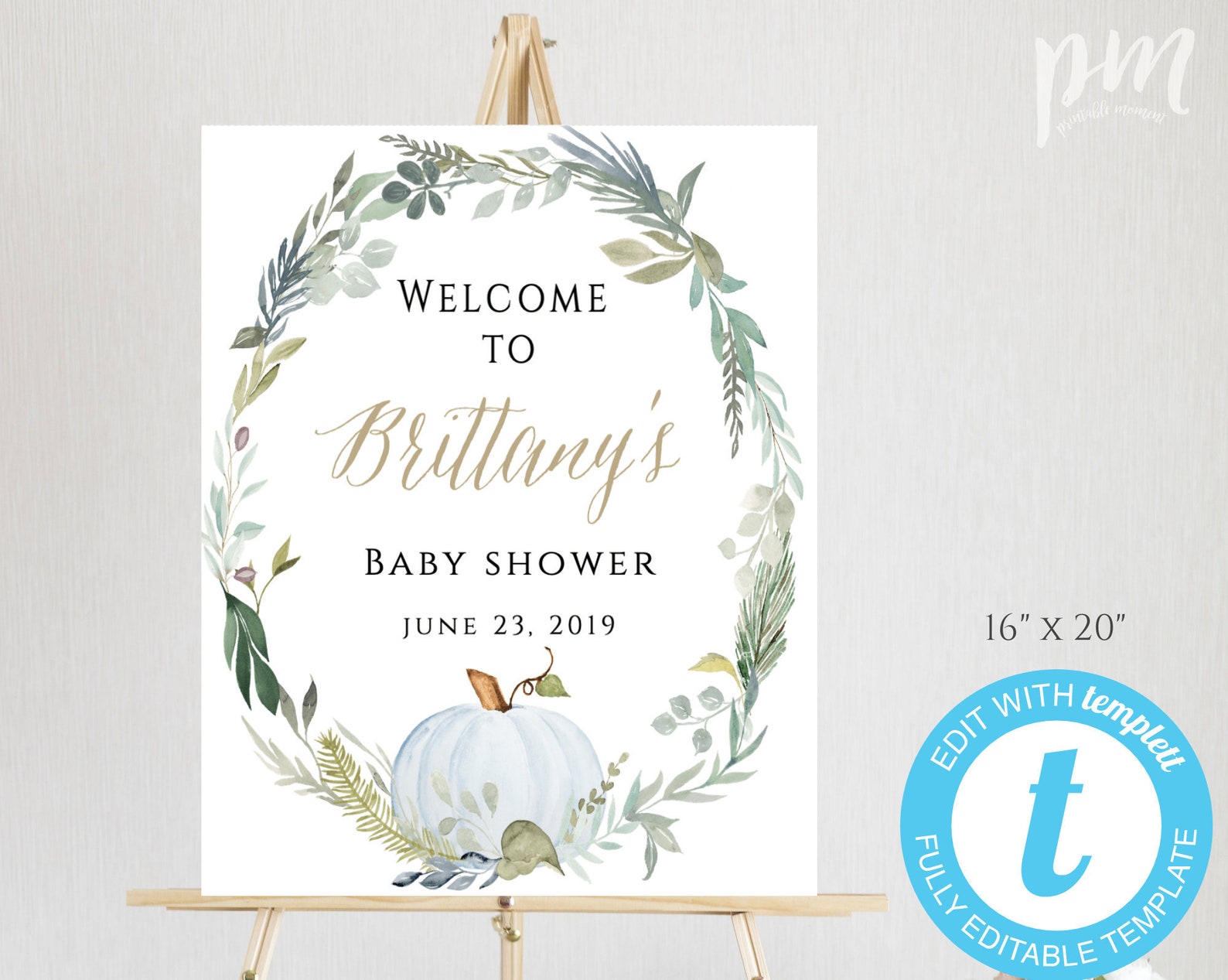 Boy Baby Shower Welcome Sign Template Welcome Poster Pumpkin | Etsy