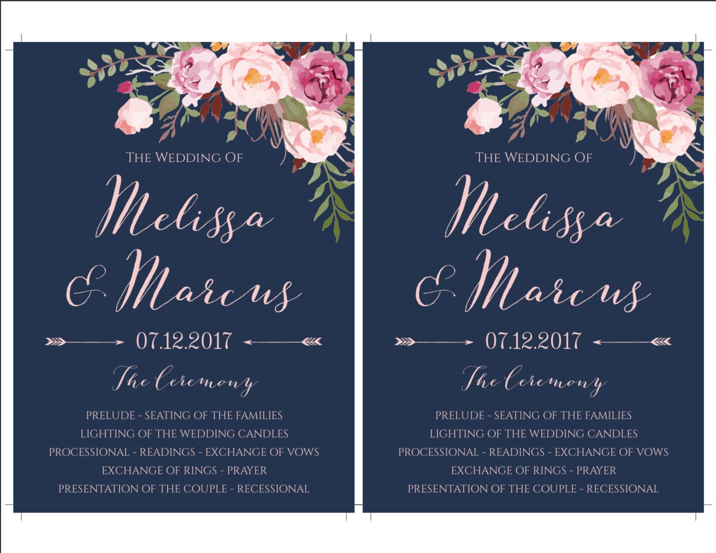 Blue and Pink Floral Wedding Program Template Edit Print | Etsy
