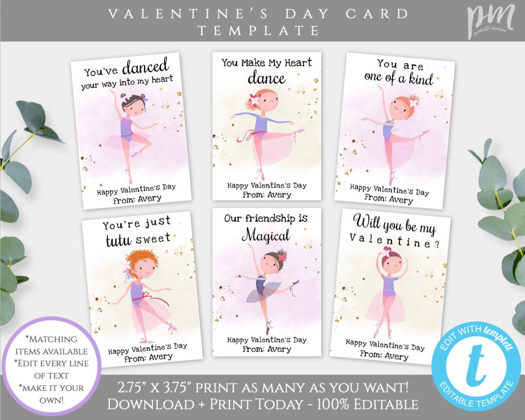 Ballet Valentines Day Card Template, Ballet Valentines Cards for Kids ...