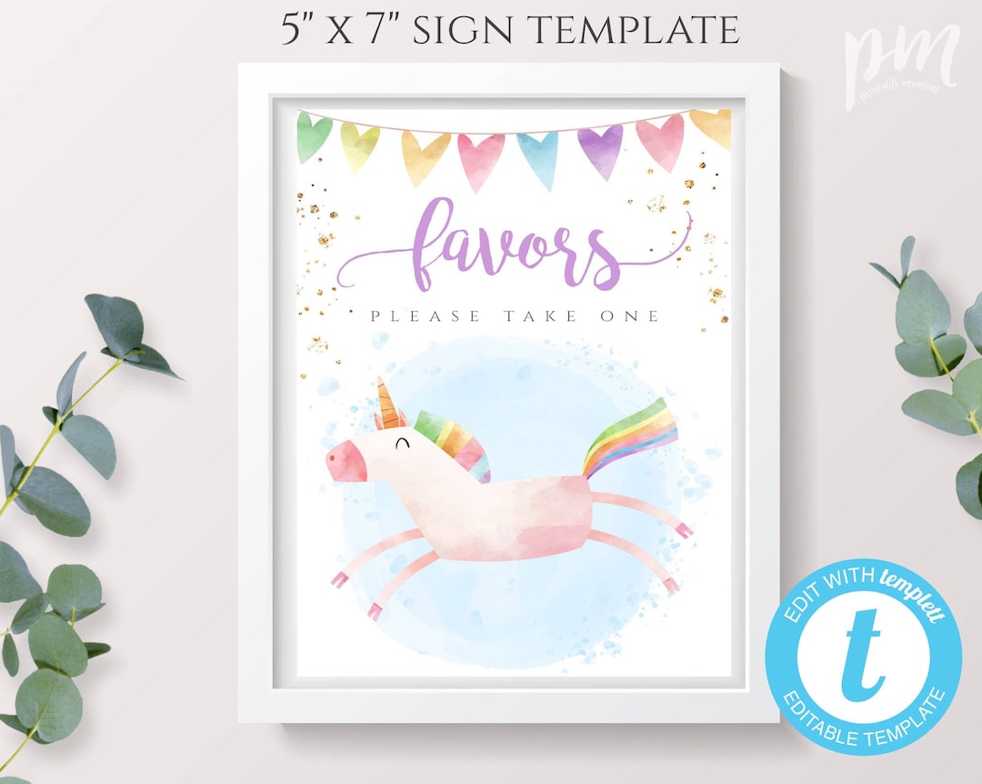 Unicorn Favors Sign Printable Template for Girl's Birthday, Unicorn ...