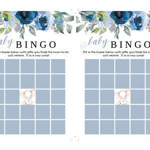 Blue Elephant Baby Shower Bingo Game Template, Blue Baby Shower Game ...